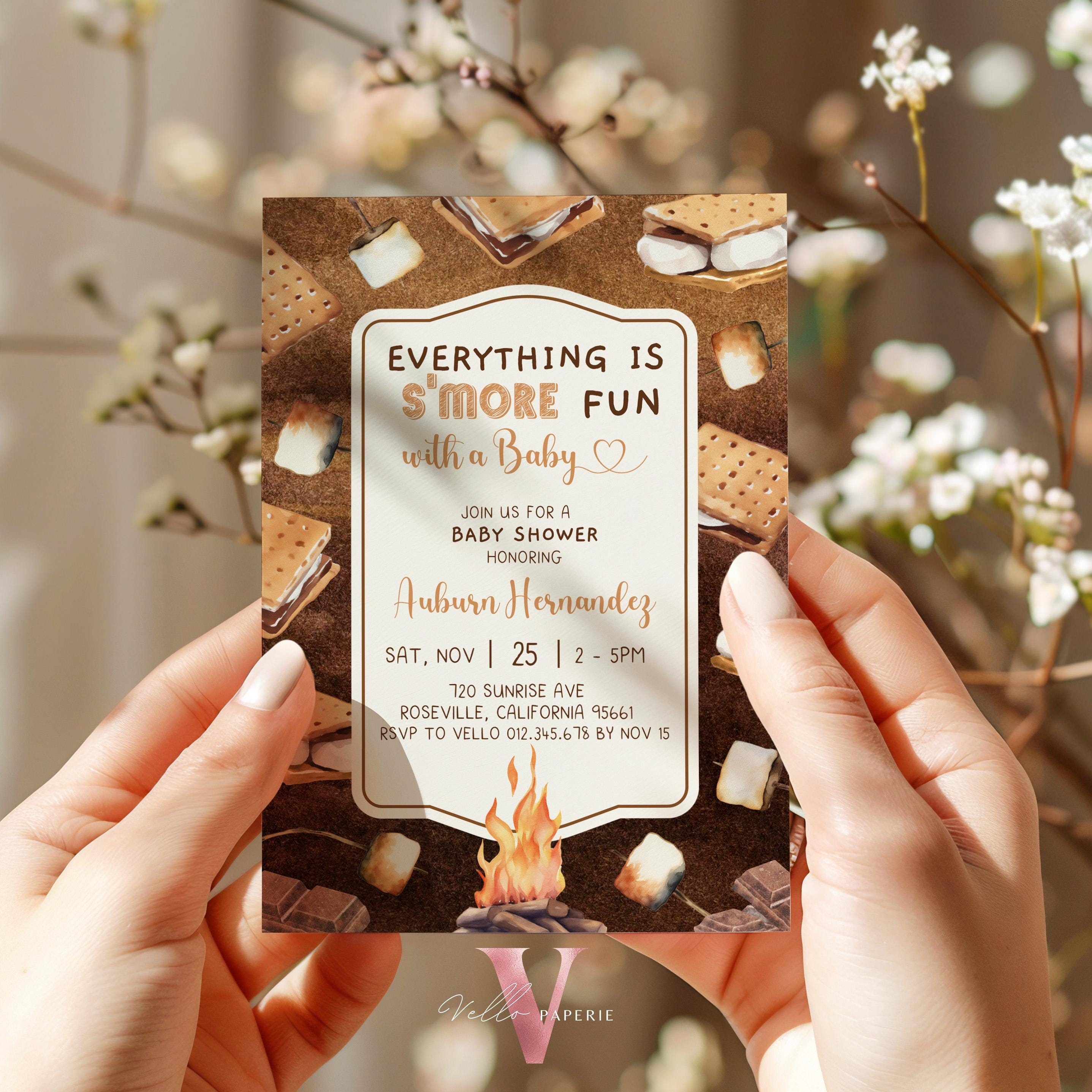 Editable S'mores Baby Shower Invitation | FALL Camping Bonfire Baby ...