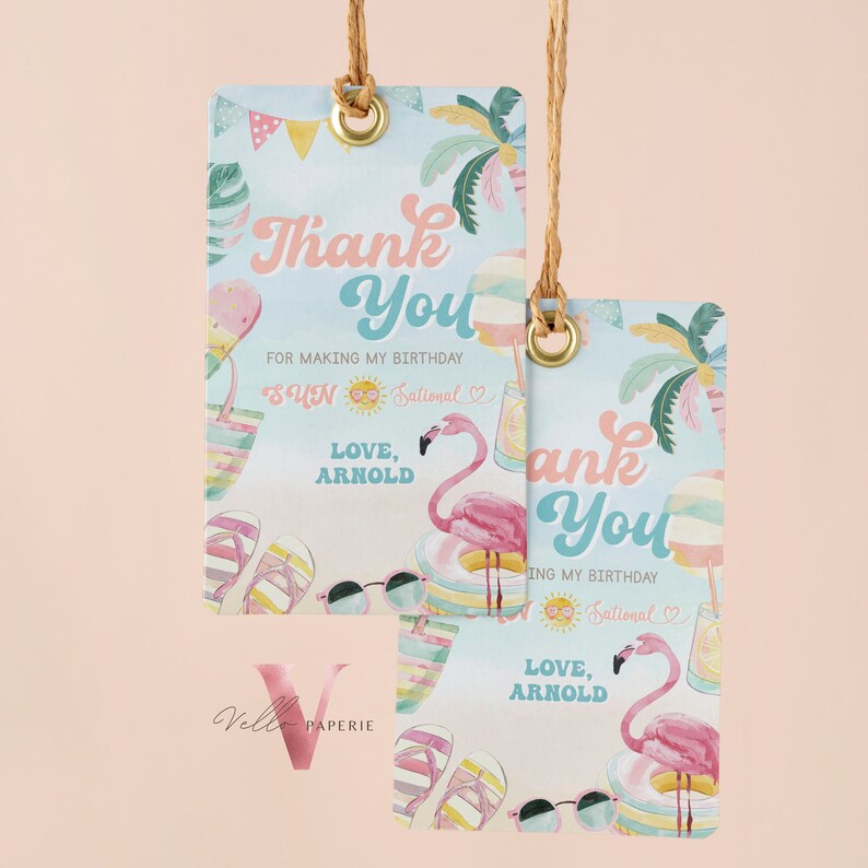 Editable Beach Birthday Party Thankyou Card | Watercolor Summer Party ...