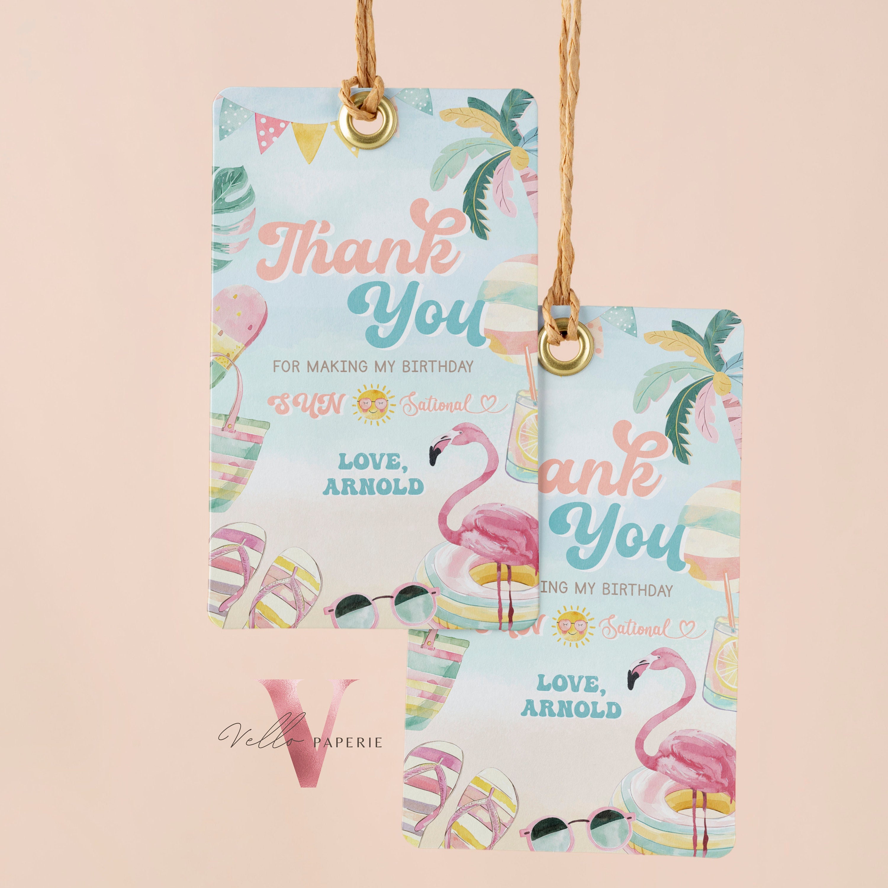 Editable Beach Birthday Party Thankyou Card | Watercolor Summer Party ...