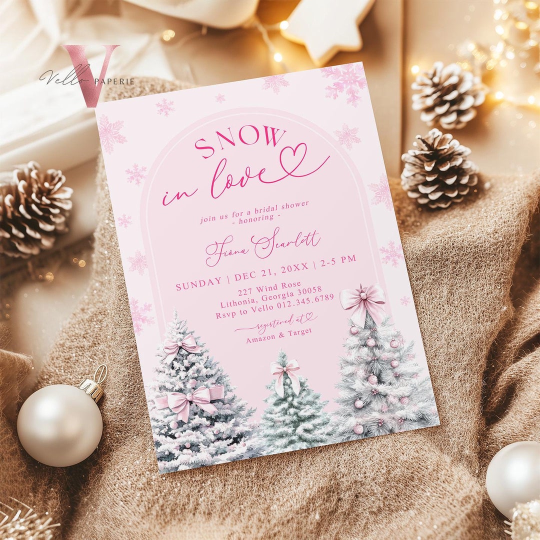 Coquette Pink SNOW in LOVE Bridal Shower Invitation | Winter Snowflakes ...