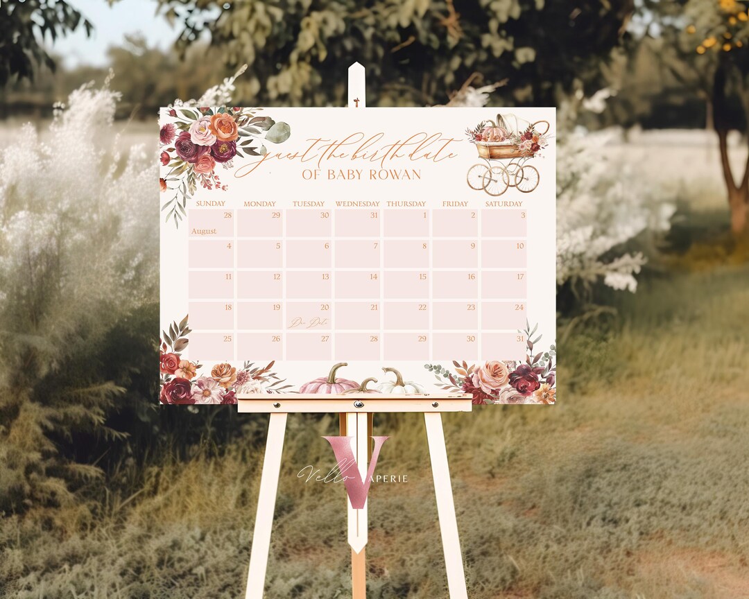 Pumpkin FALL in Love Baby Shower Due Date Calendar | Editable Autumn ...