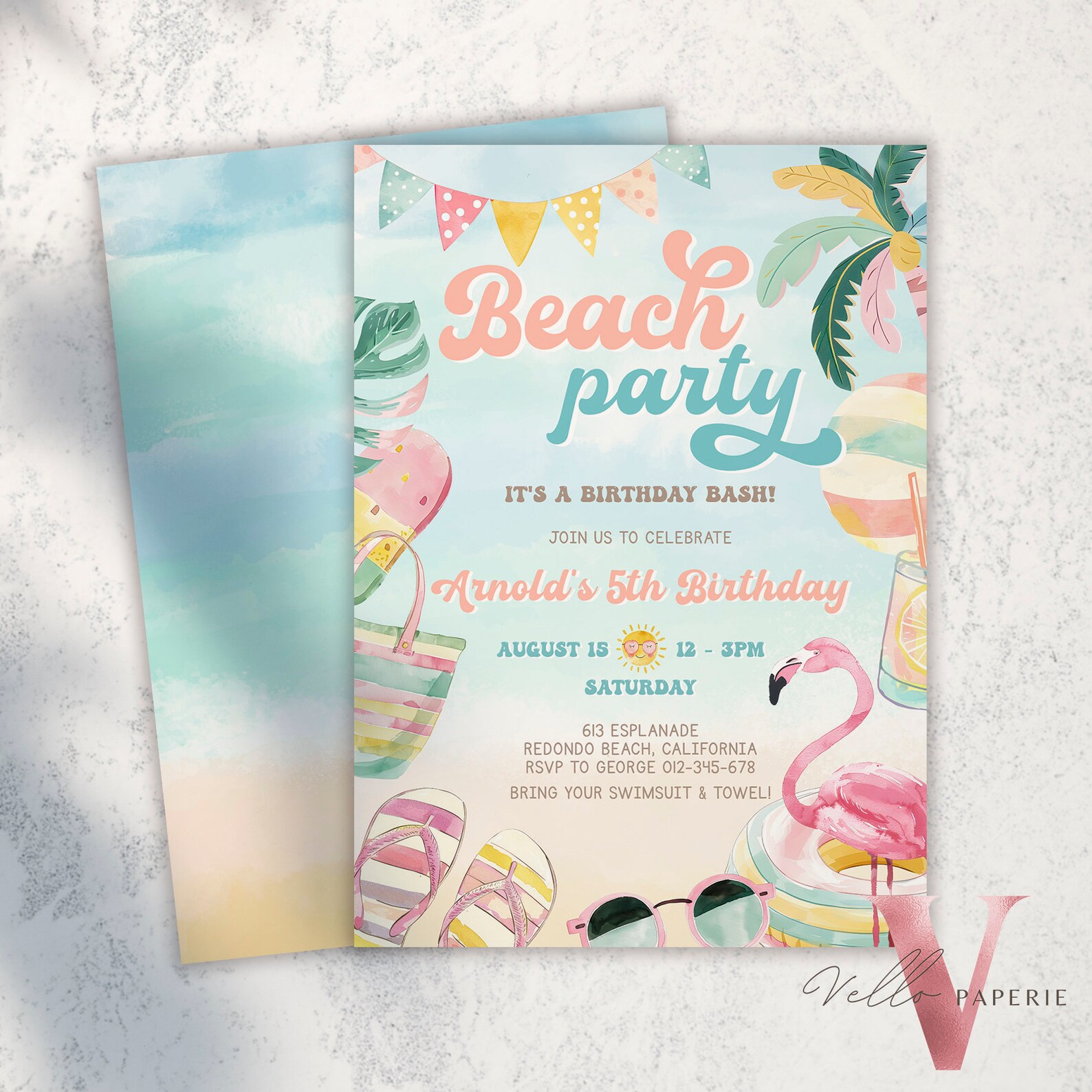 Editable Beach Birthday Party Invitation | Watercolor Summer Party ...