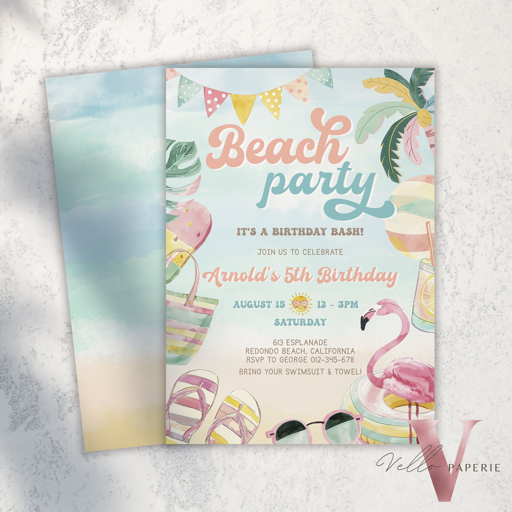 Editable Beach Birthday Party Invitation | Watercolor Summer Party ...