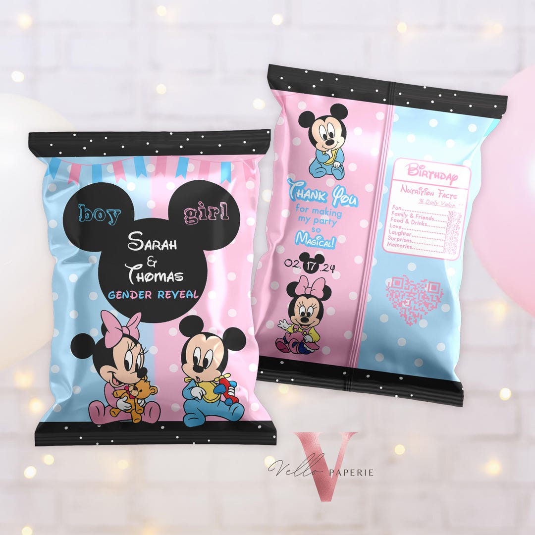 Editable Minnie Mickey Mouse Baby Shower Party Favor | Blue and Pink ...