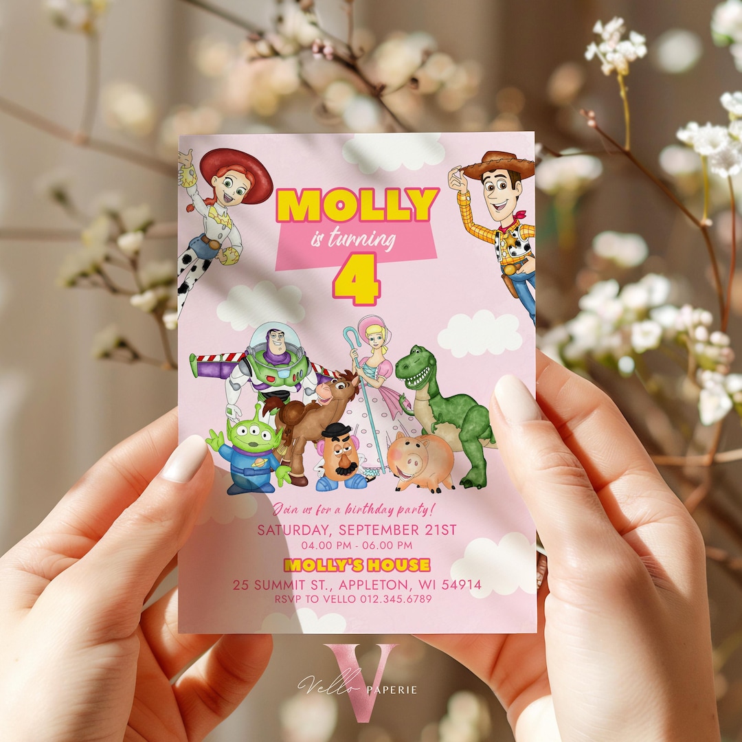 Any Age Pink TOY Story Birthday Invitation | Watercolor Toy Story Girl ...