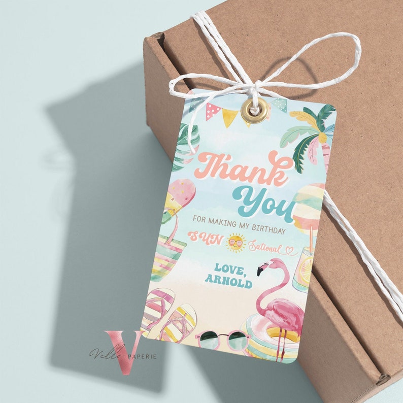 Editable Beach Birthday Party Thankyou Card | Watercolor Summer Party ...