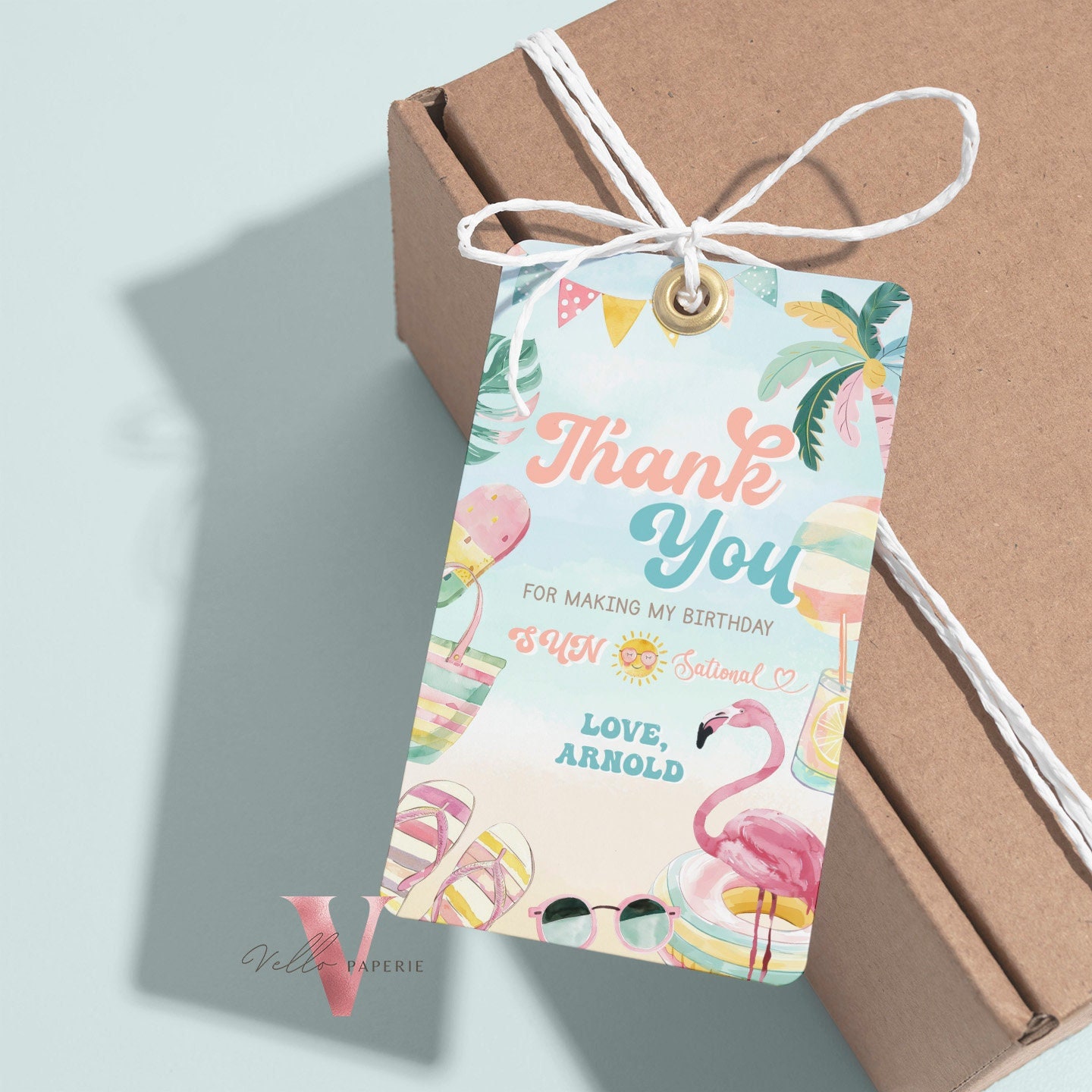 Editable Beach Birthday Party Thankyou Card | Watercolor Summer Party ...