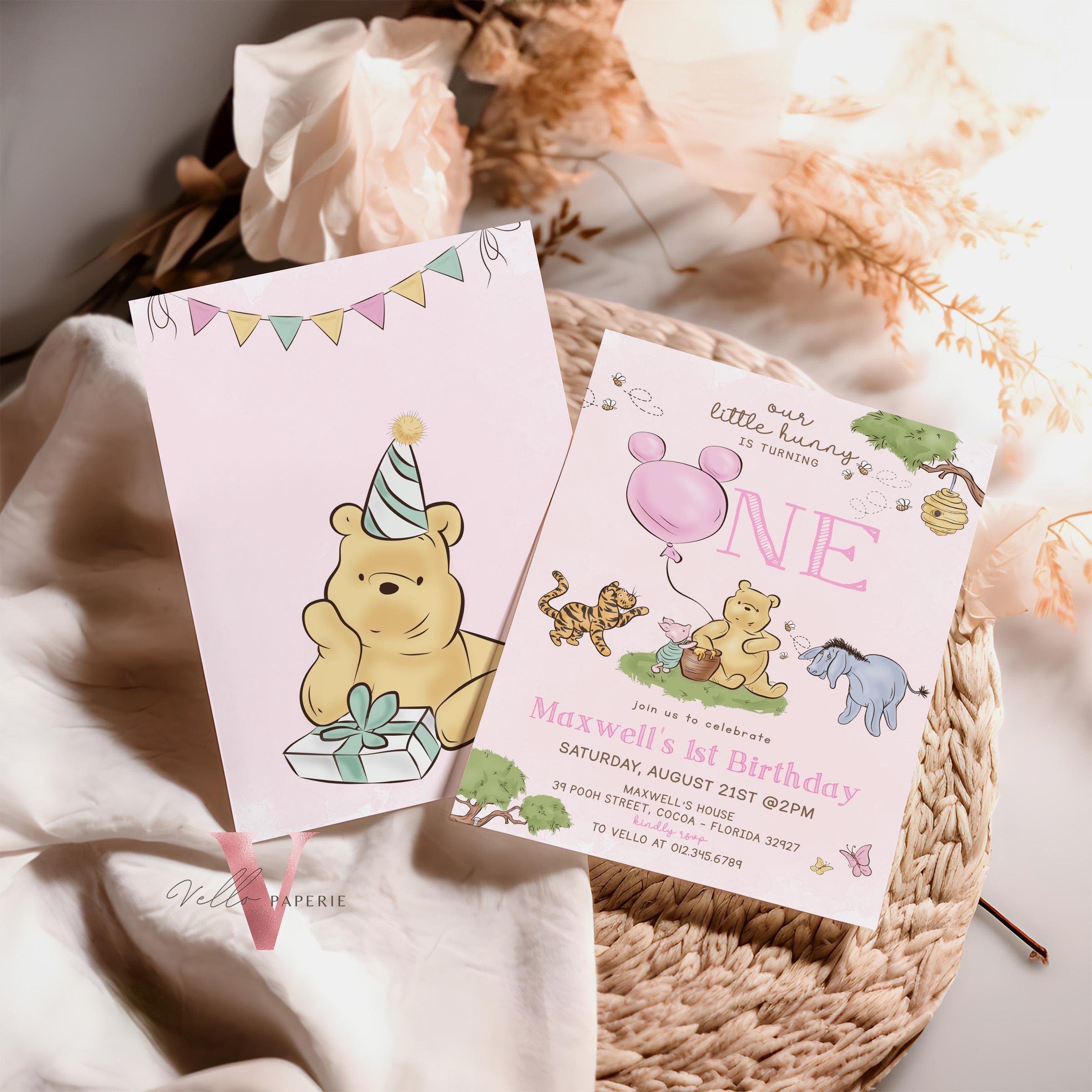 Classic Winnie the Pooh First Birthday Invitation | Editable Winnie the ...