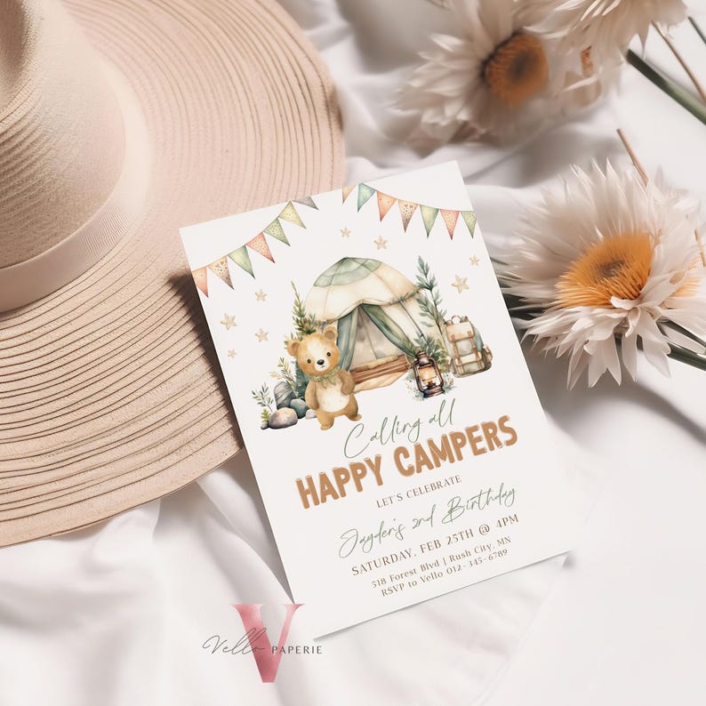 Calling All Happy Campers Invitation | Camping Birthday Invite ...