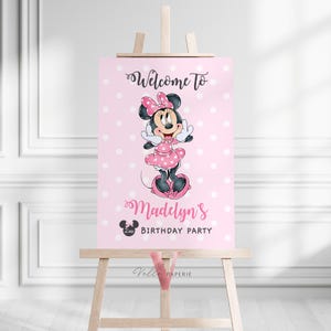 Editable Any Age Minnie Mouse Birthday Welcome Sign | Light Pink ...