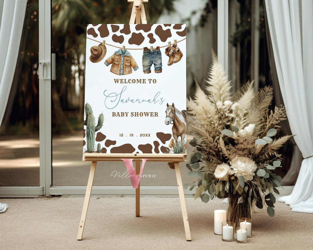 Editable Cowboy Baby Shower Welcome Sign | Wild West Baby Shower Decor ...