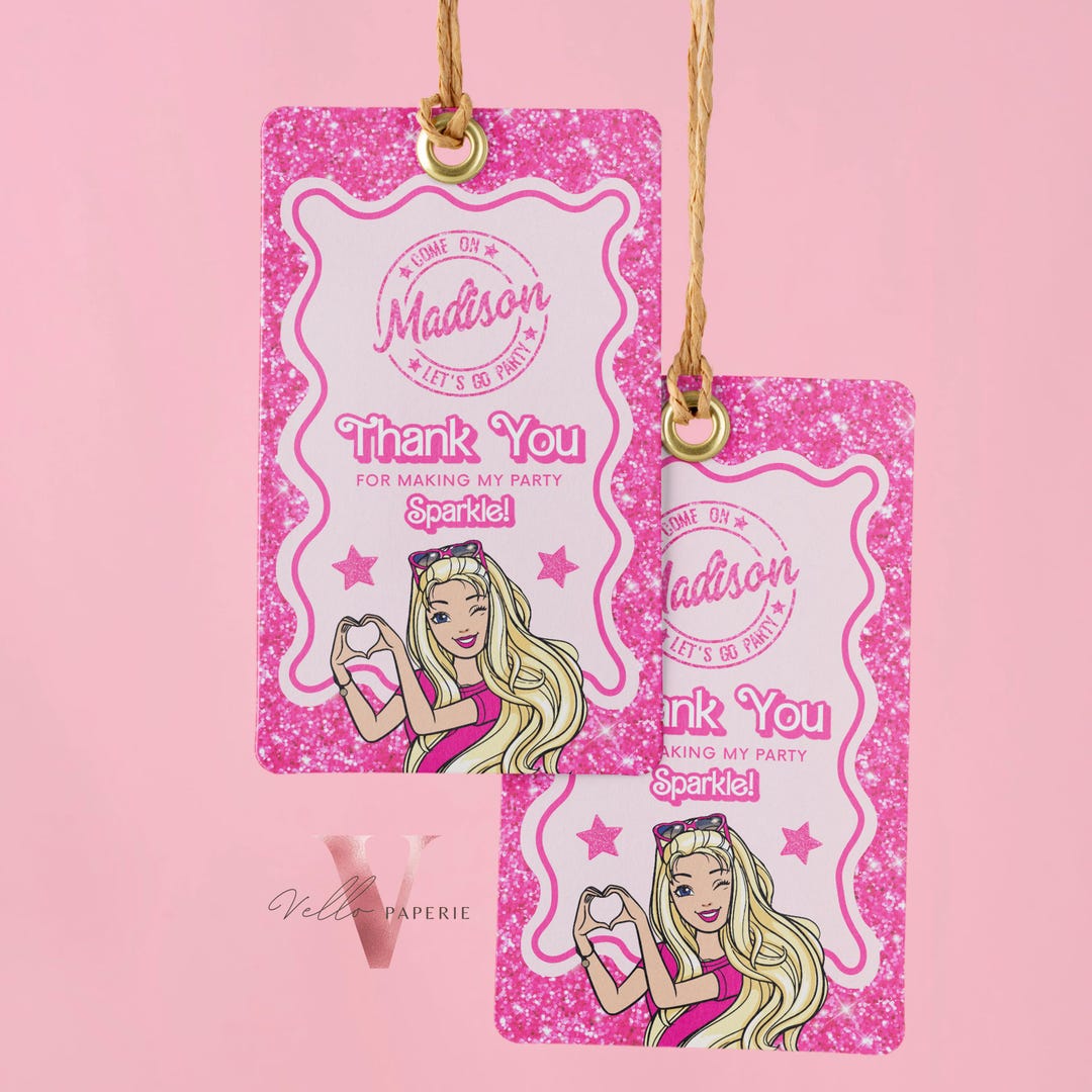 Wave Pink Sparkle Fashion Doll Birthday Thankyou Card, Cartoon Pink ...