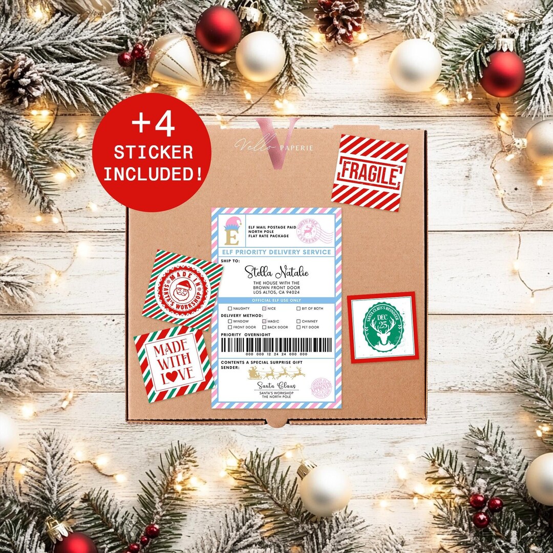 Editable Printable Elf Shipping Label | Red Green Santa Workshop ...