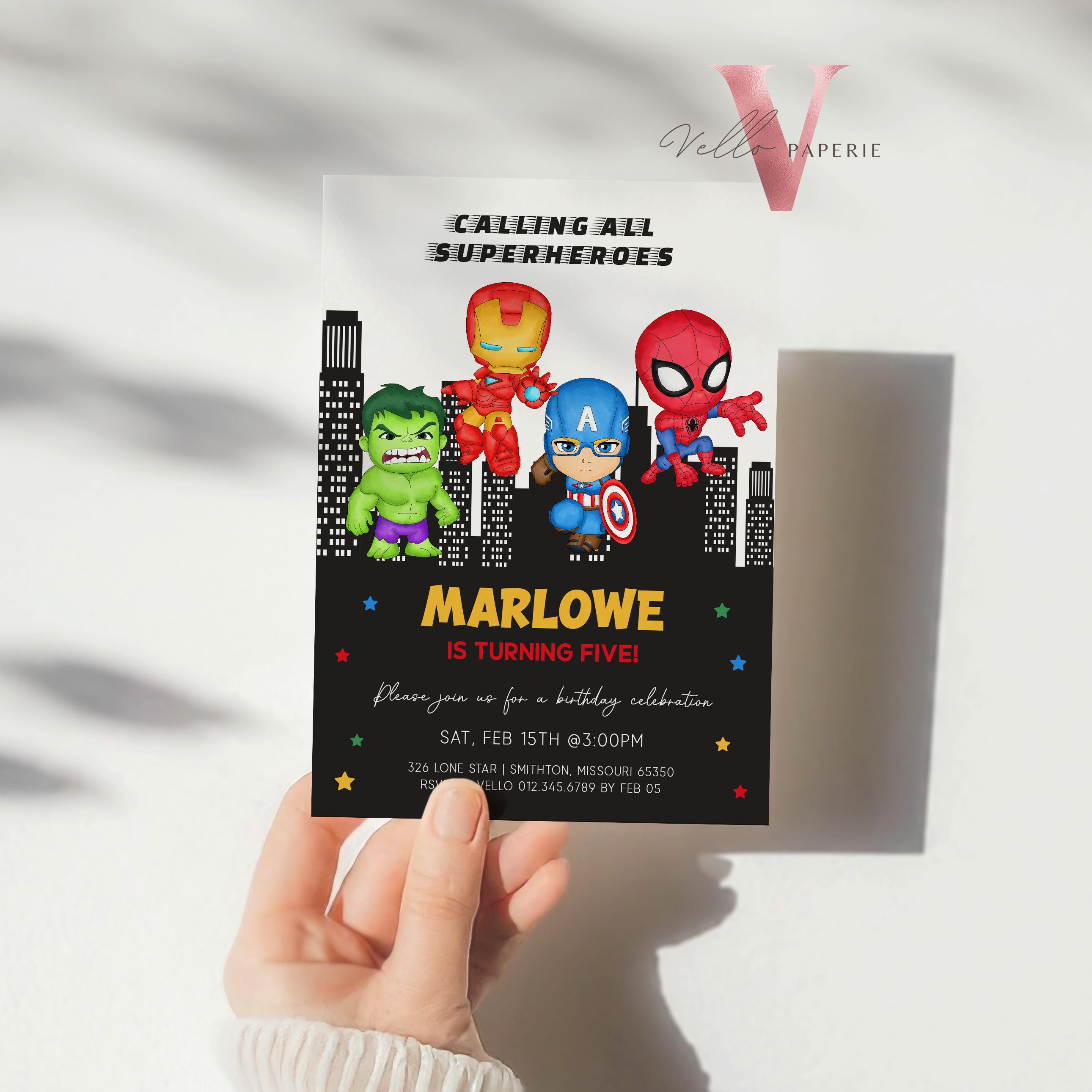 Calling All Superheroes Birthday Invitation | Watercolor Avengers Kids ...