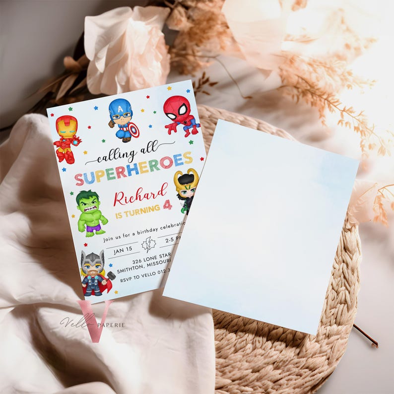 Calling All Superhero Birthday Invitation | Watercolor Avengers Kids ...