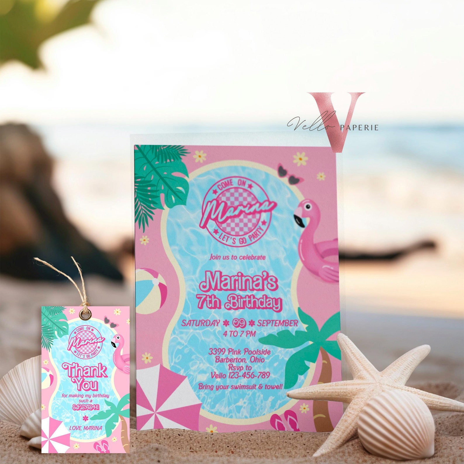Pink Doll Pool Birthday Invitation Editable Yourseld Malibu Pool Party ...