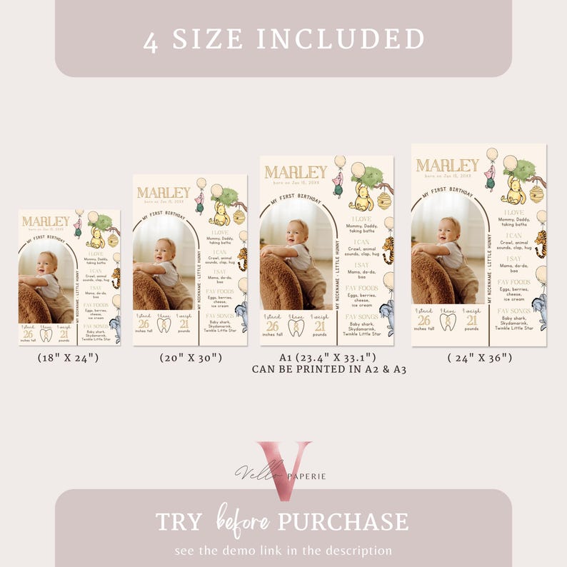 Classic Winnie the Pooh First Year Milestone Sign Photo | Editable ...