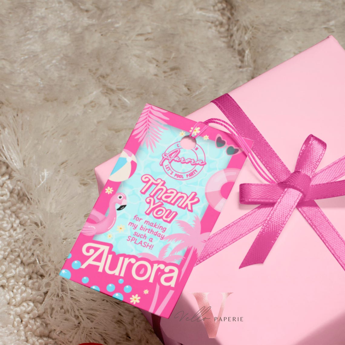 Self Editable Pink Doll Pool Birthday Invitation Summer Pink Blue Pool ...