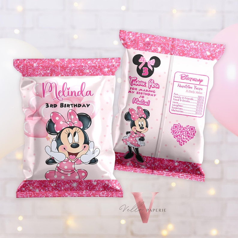 Editable Printable Any Age Minnie Mouse Birthday Party Favors | Glitter ...