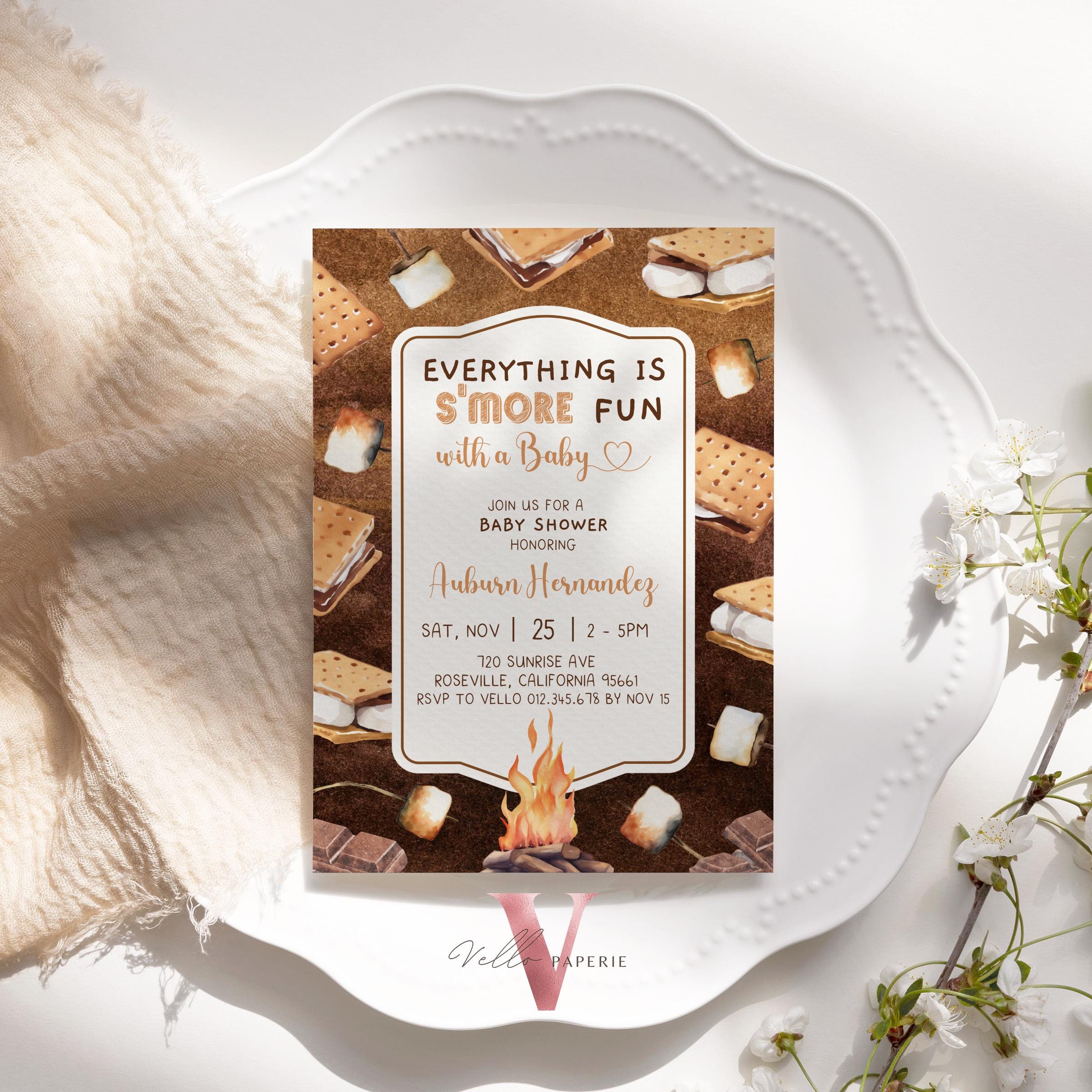 Editable S'mores Baby Shower Invitation | FALL Camping Bonfire Baby ...