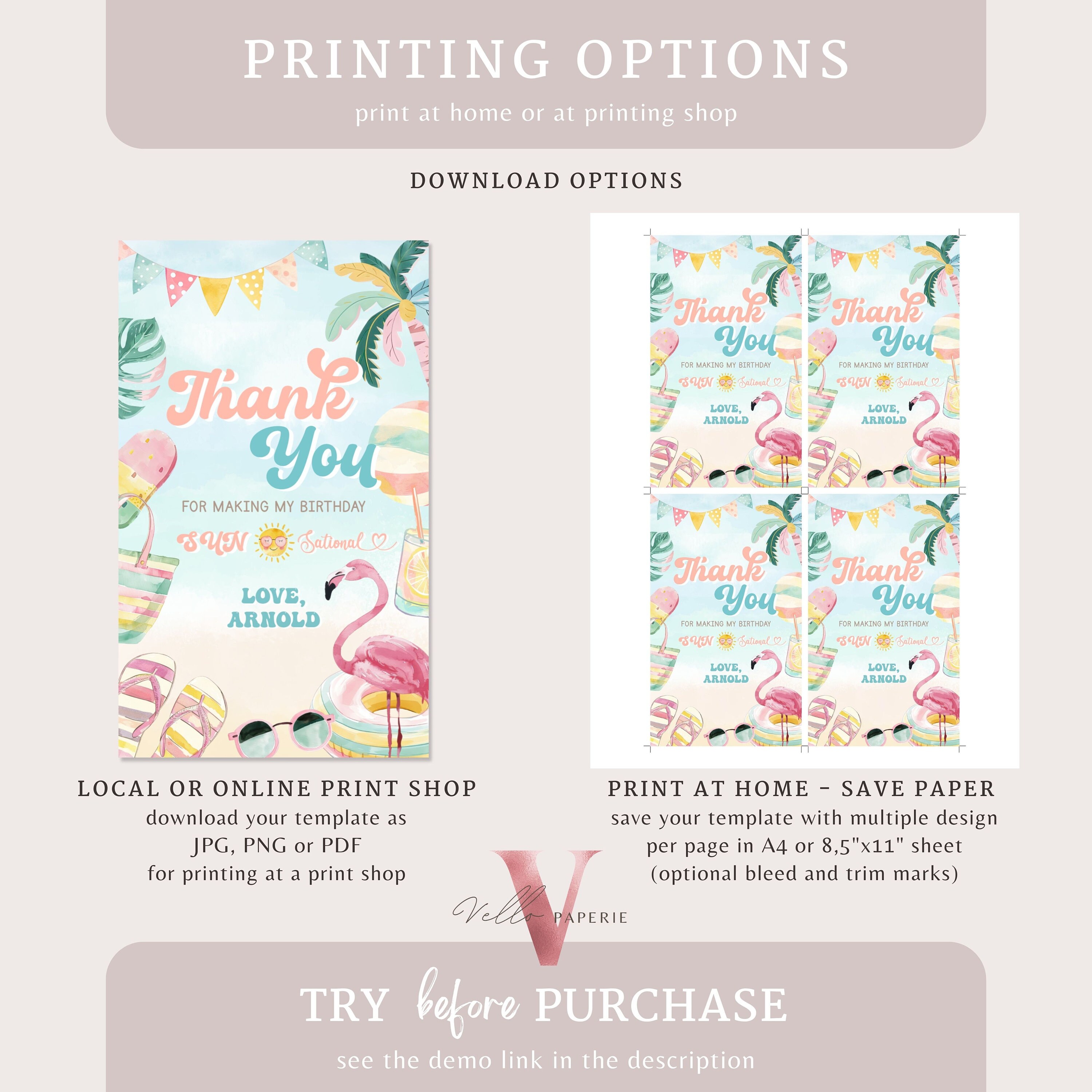 Editable Beach Birthday Party Thankyou Card | Watercolor Summer Party ...