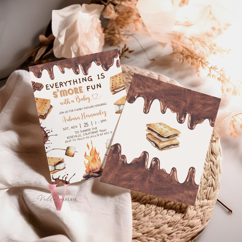 Editable S'mores Baby Shower Bundle | Camping Bonfire, Campire Smore ...