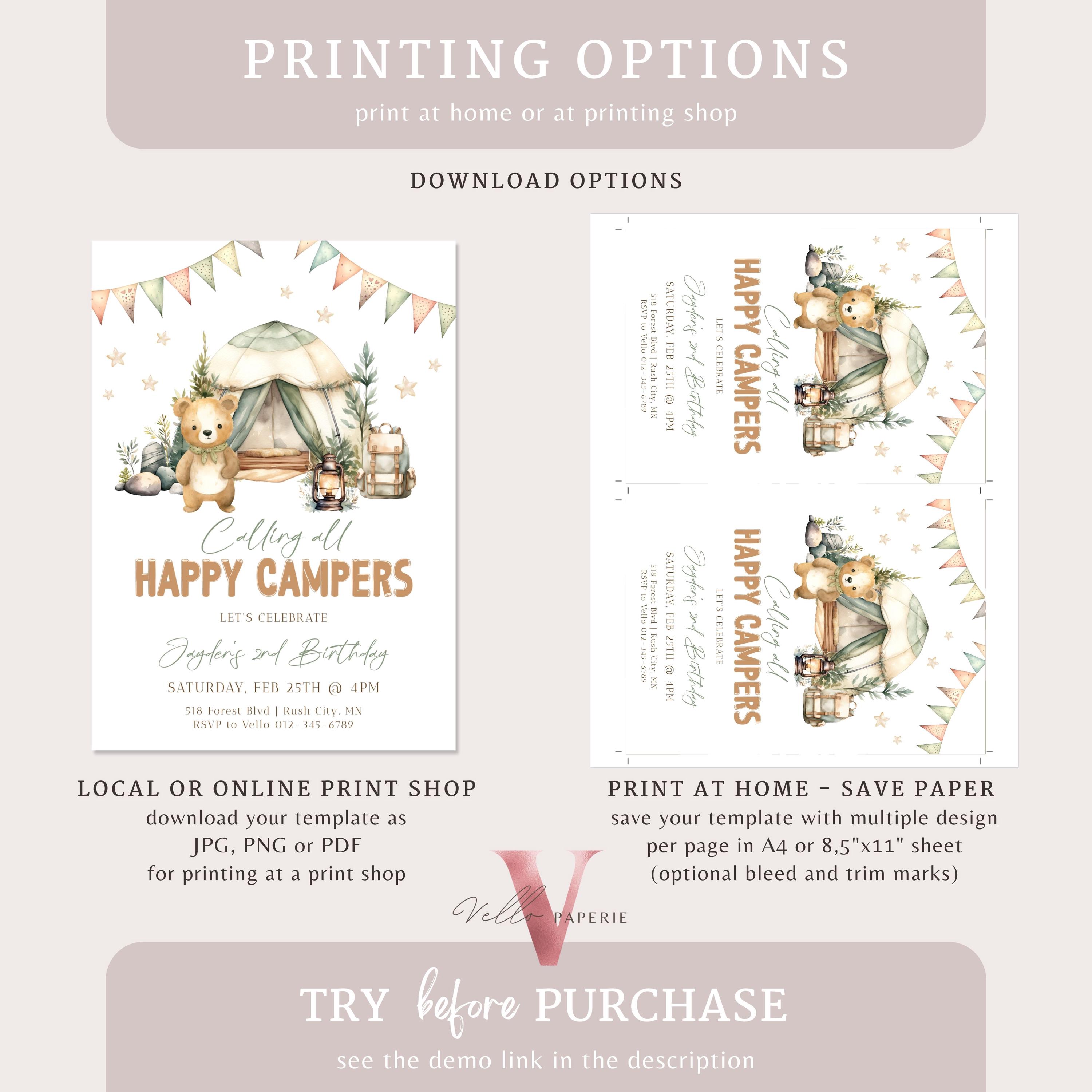 Calling All Happy Campers Invitation | Camping Birthday Invite ...