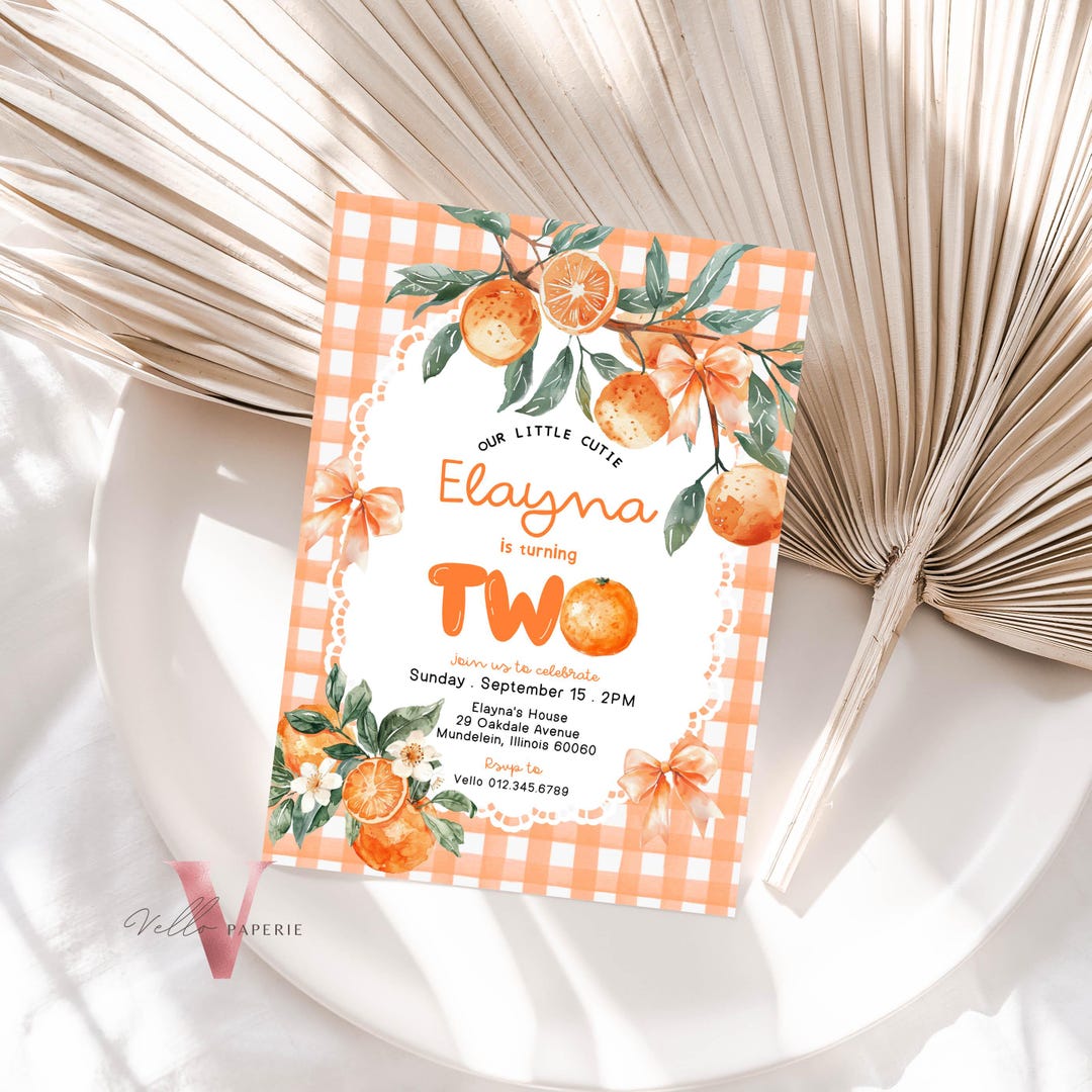 Our Little Cutie is Turning TWO Birthday Invitation | 2nd Citrus Orange ...