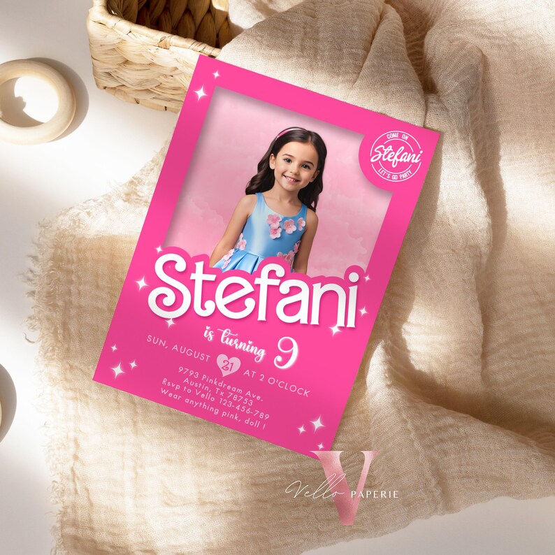 Self Edit Pink Sparkle Fashion Doll Box Photo Birthday Invitation ...