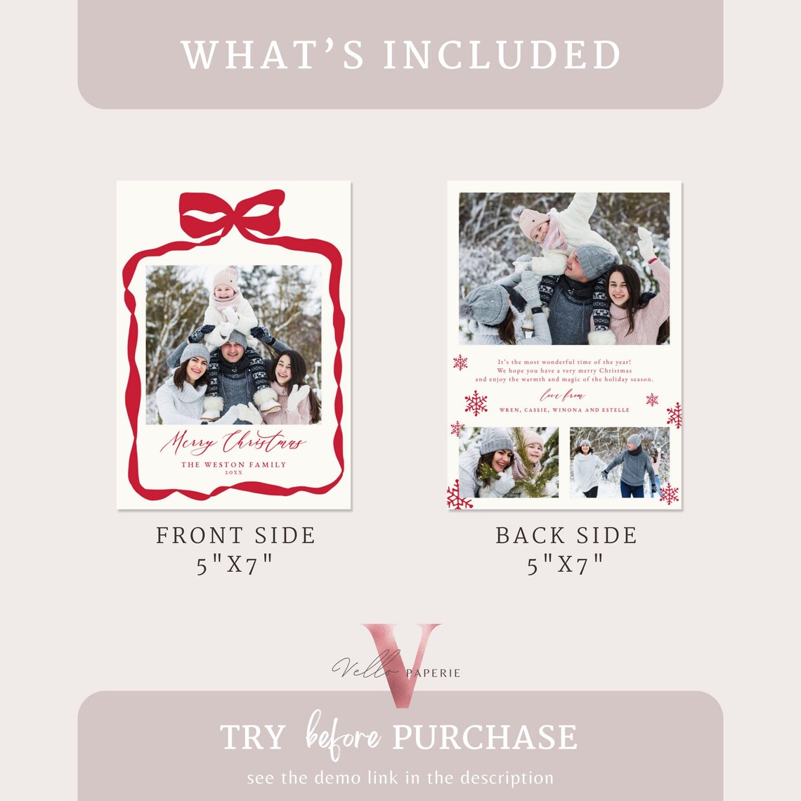 Printable Modern Minimalist Photo Christmas Card Template | Neutral Red ...