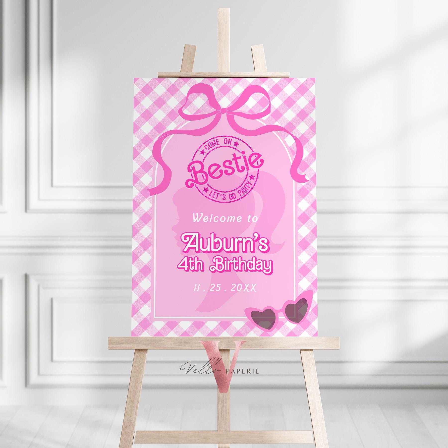Editable bestie Glam Pink Fashion Doll Birthday Welcome Sign Cute ...