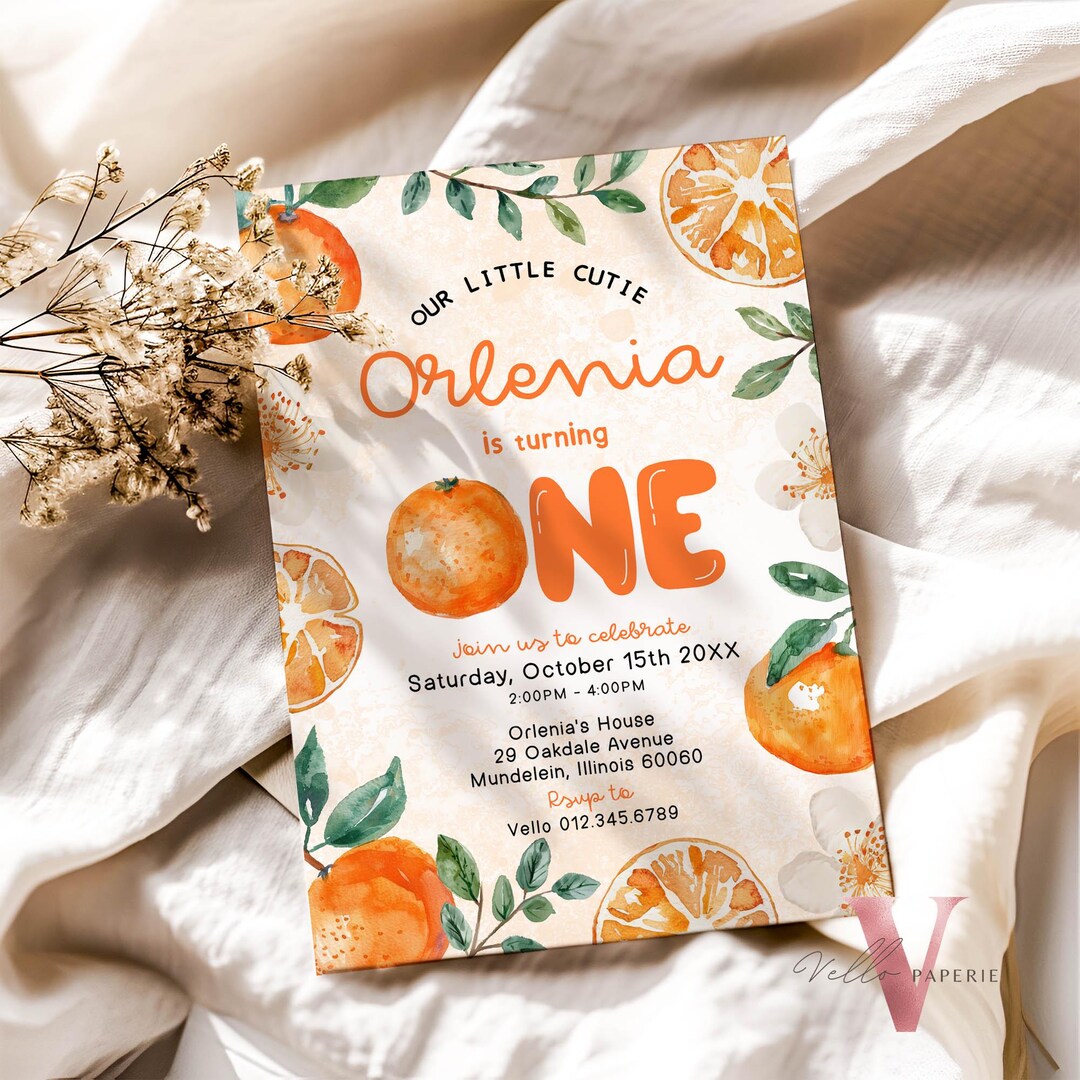 Our Little Cutie is Turning ONE Birthday Invitation | 1st Citrus Orange ...