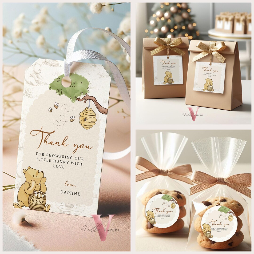 Editable 3designs Classic Winnie the Pooh Baby Shower or Birthday Favor ...