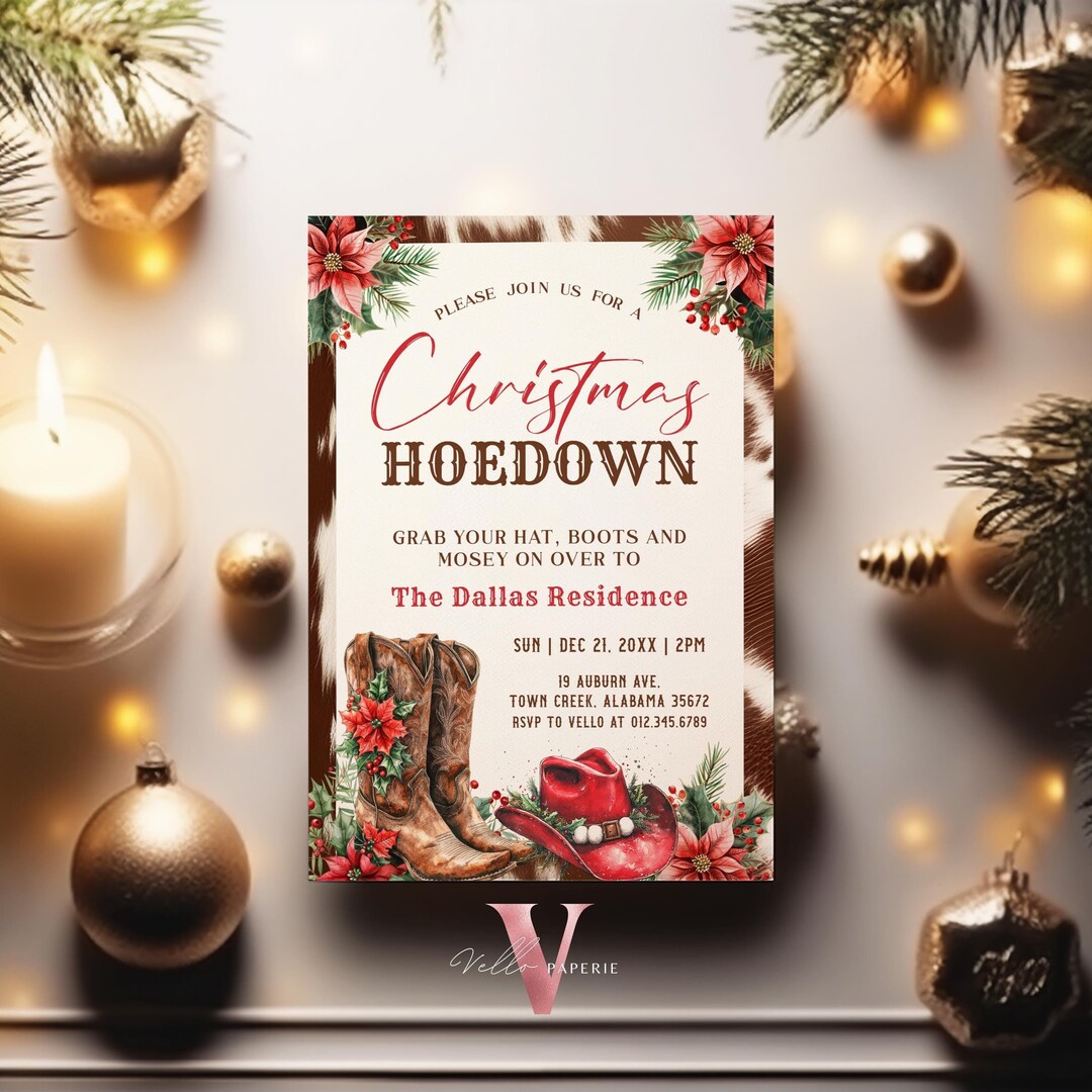 Editable Western Christmas Hoedown Party Invitation | Merry Little Open ...