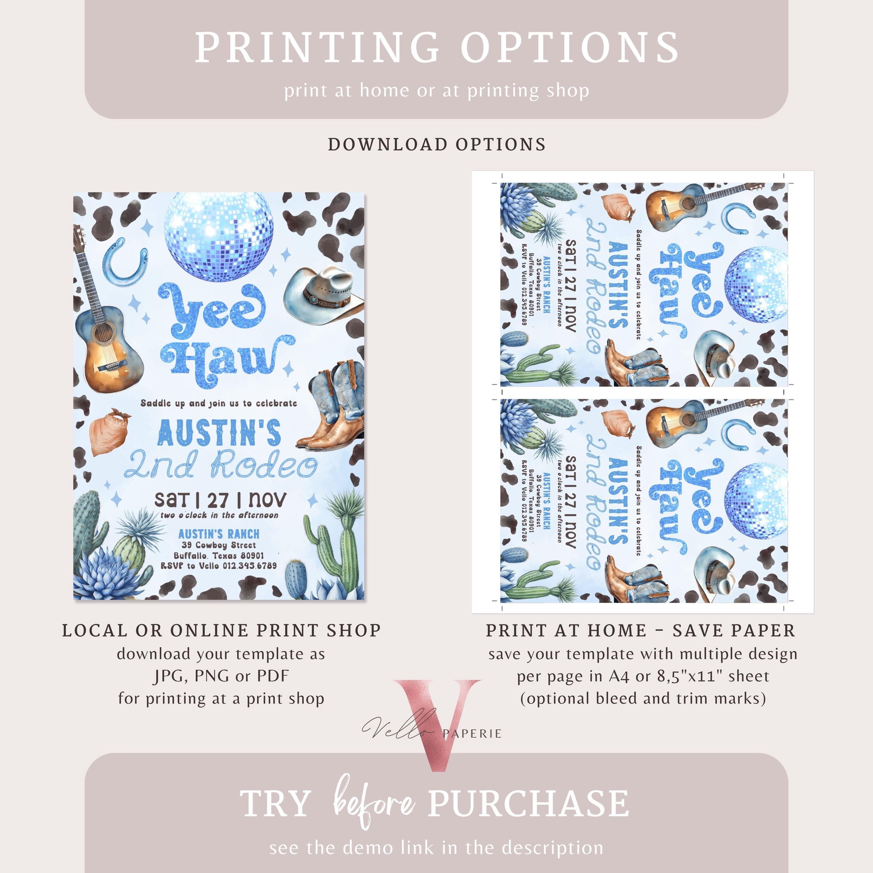 Editable Any AGE Space Cowboy Birthday Invitation | Blue Disco Cowboy ...