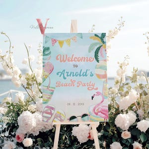 Editable Beach Birthday Party Welcome Sign | Watercolor Summer Party ...
