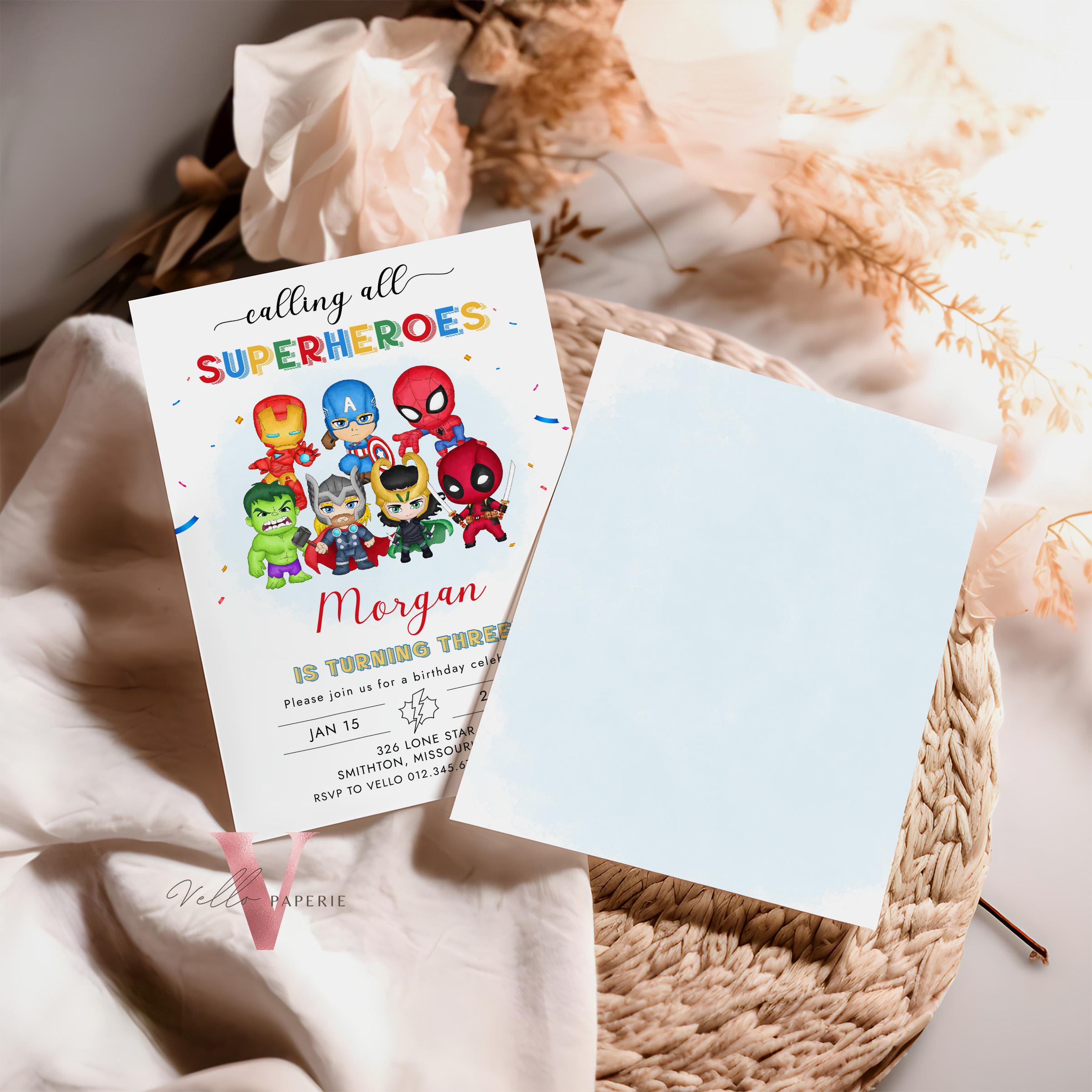 Calling All Superhero Birthday Invitation Watercolor Avengers Kids ...
