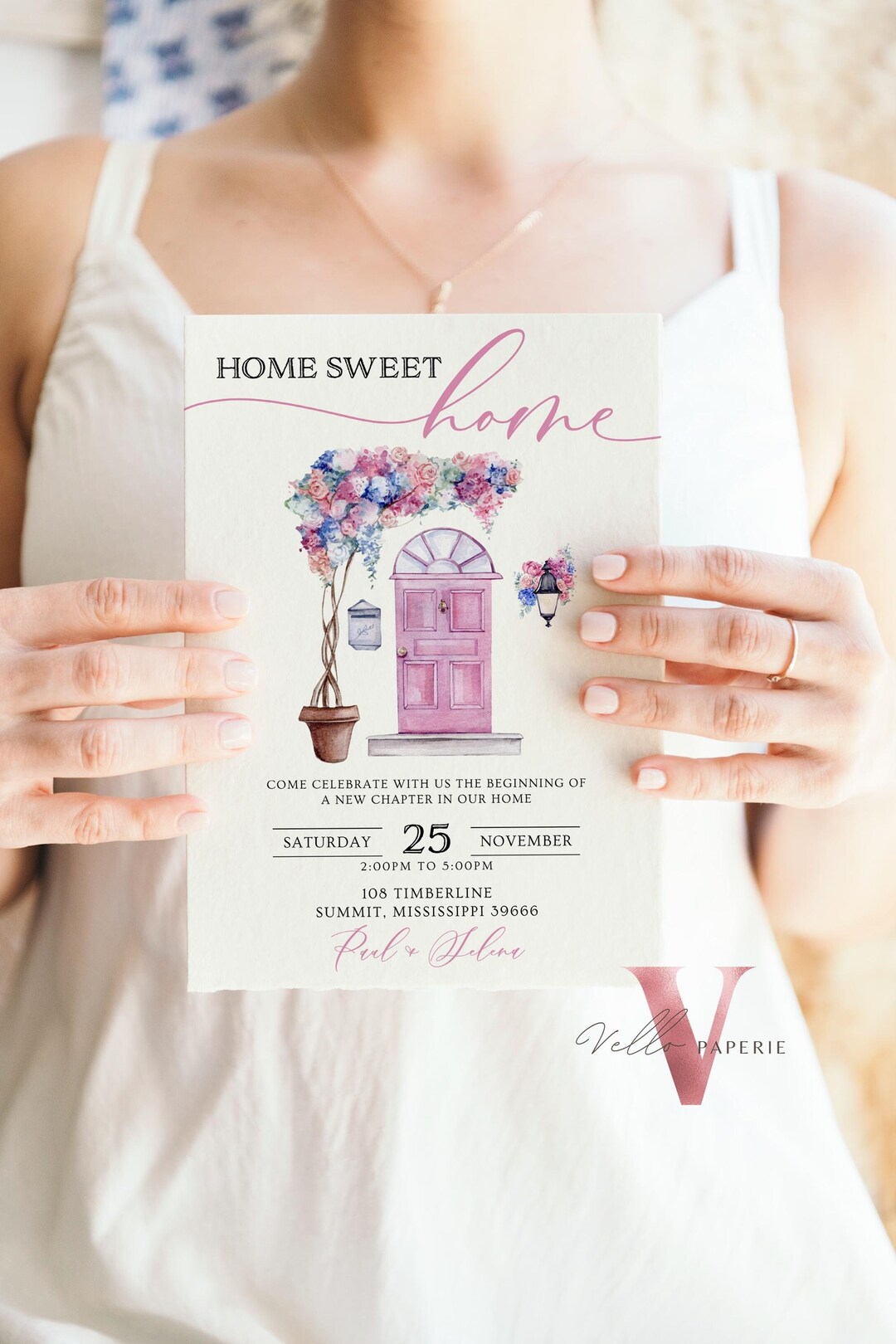 Neutral Floral House Warming Invitation | Entrydoor Watercolor Home ...