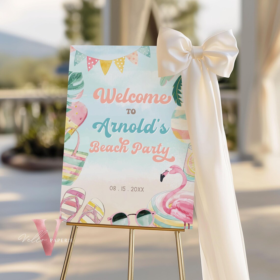 Editable Beach Birthday Party Welcome Sign | Watercolor Summer Party ...