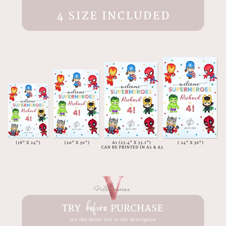 Editable Calling All Superhero Birthday Welcome Sign | Watercolor ...