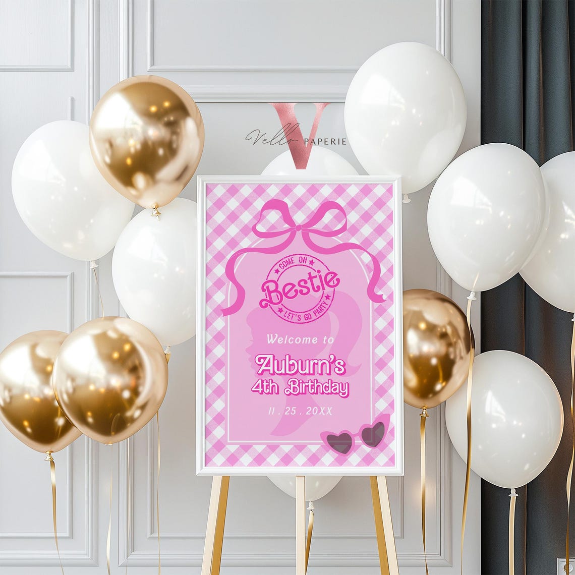 Editable bestie Glam Pink Fashion Doll Birthday Welcome Sign Cute ...