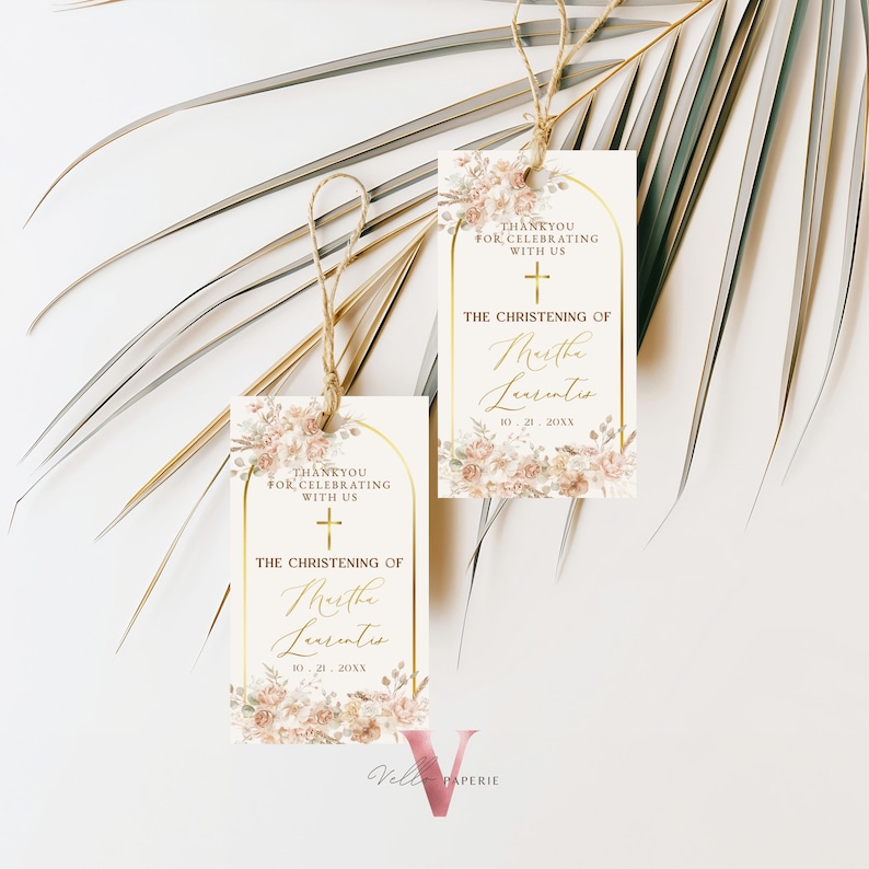 Editable Printable Modern BOHO Cross BAPTISM Favor Tag | Pampas Grass ...