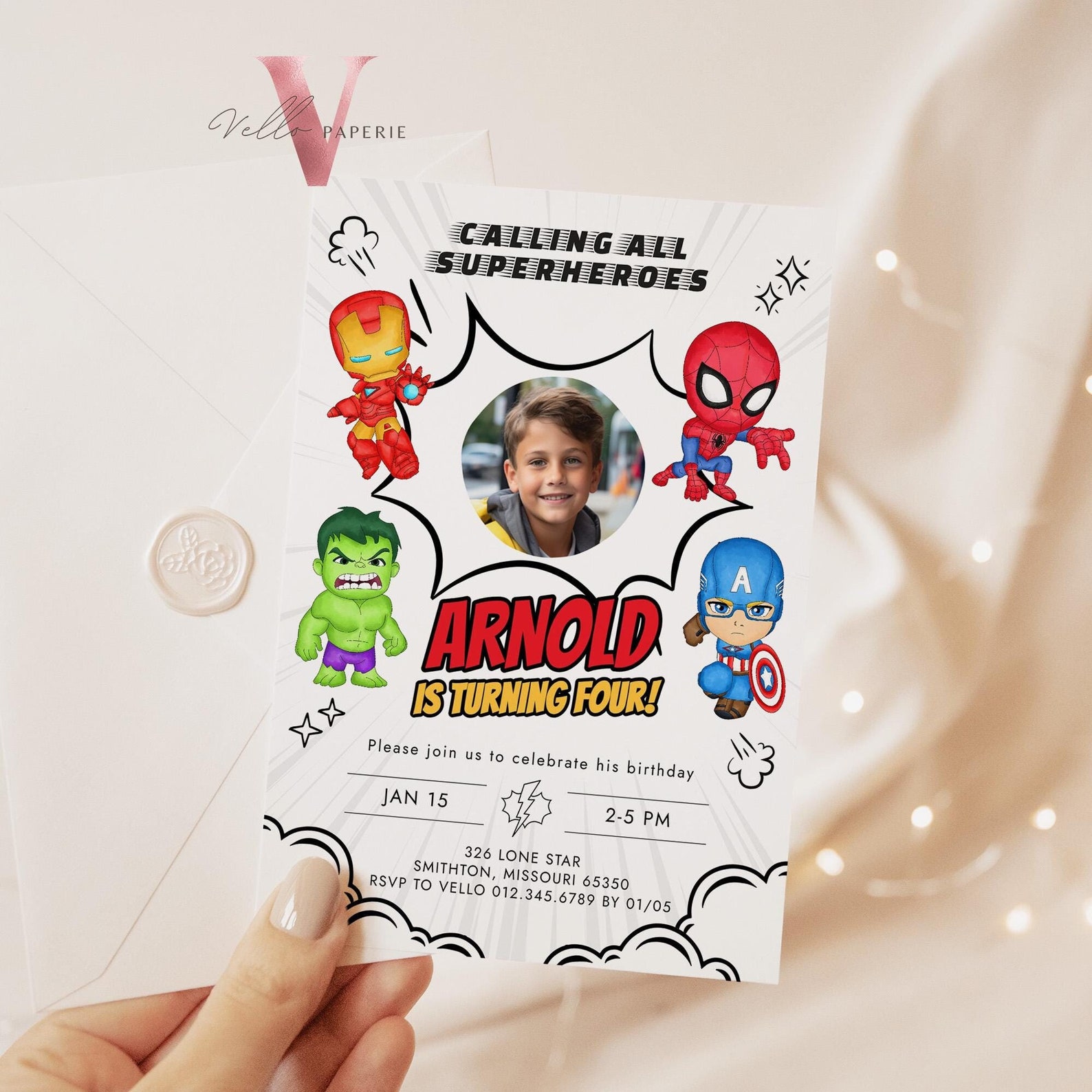 Calling All Superheroes PHOTO Birthday Invitation | Watercolor Avengers ...