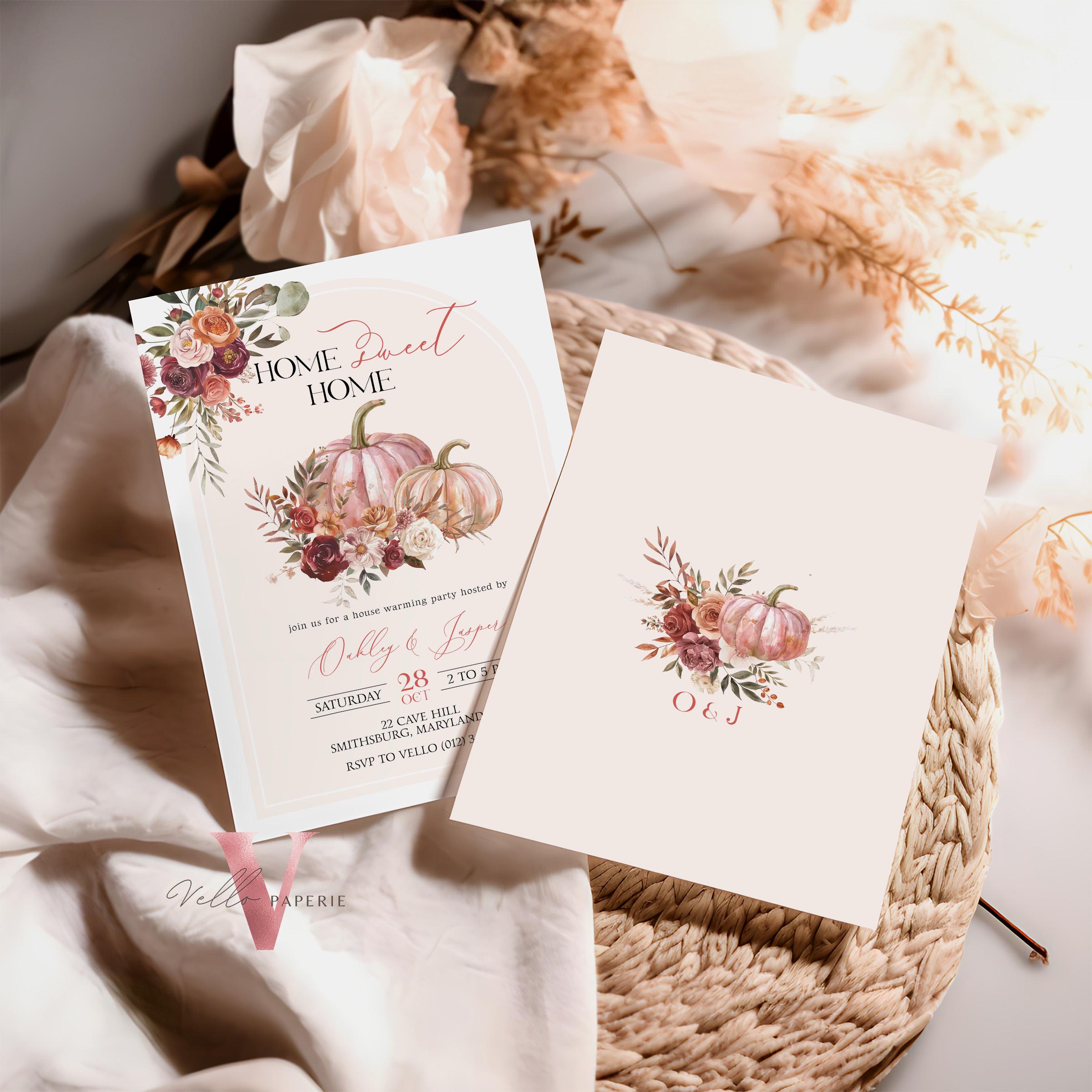 Autumn Floral House Warming Invitation | FALL Boho Pumpkin Home Sweet ...