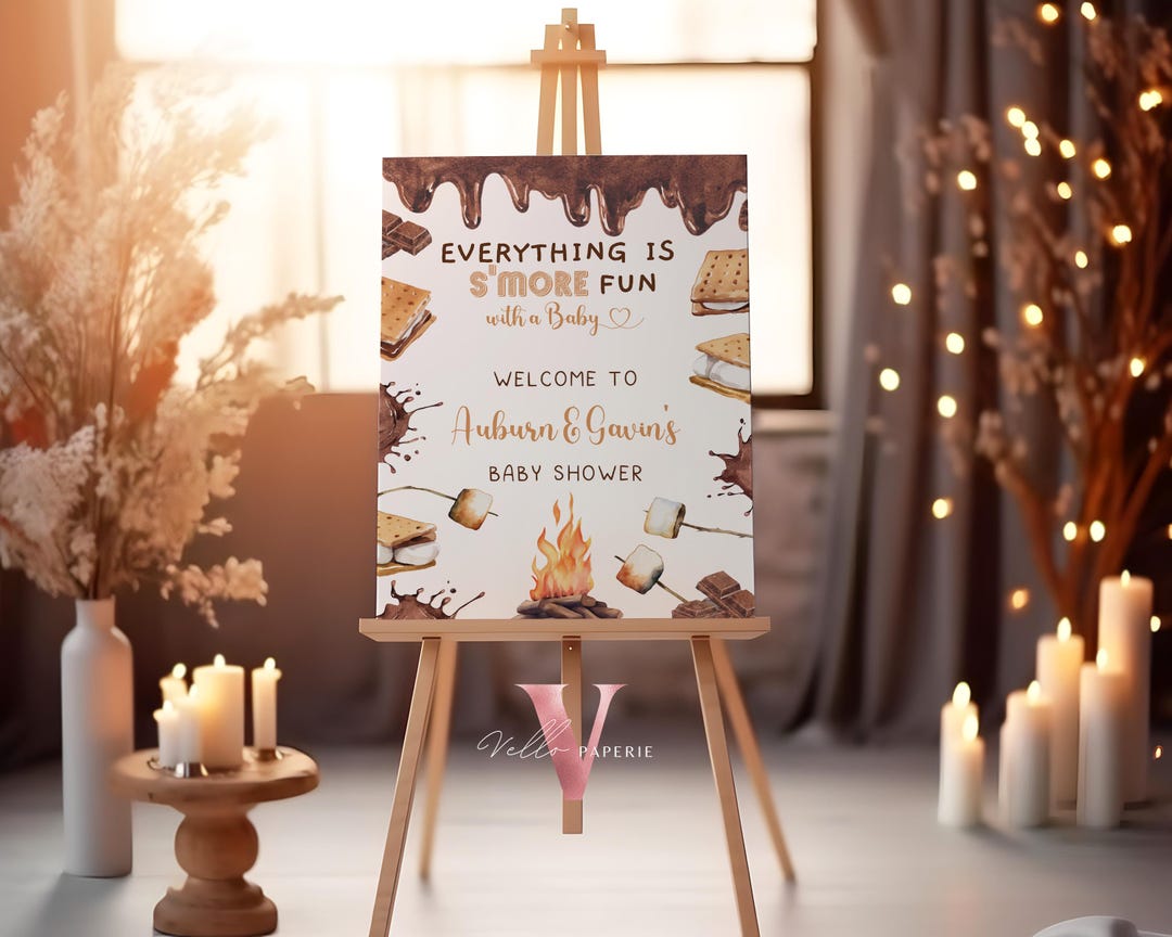 Editable S'mores Baby Shower or Birthday Welcome Sign | Camping Bonfire ...