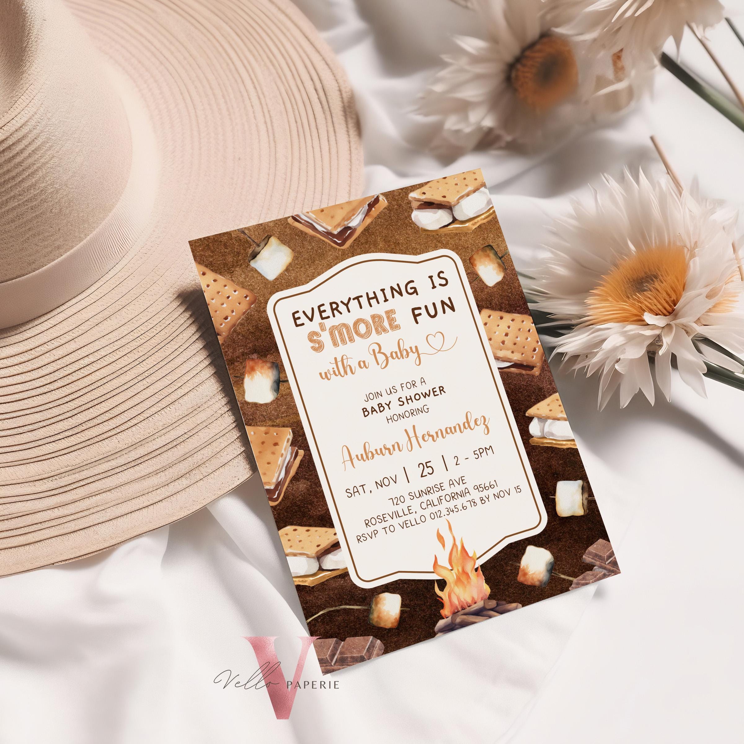 Editable S'mores Baby Shower Invitation | FALL Camping Bonfire Baby ...