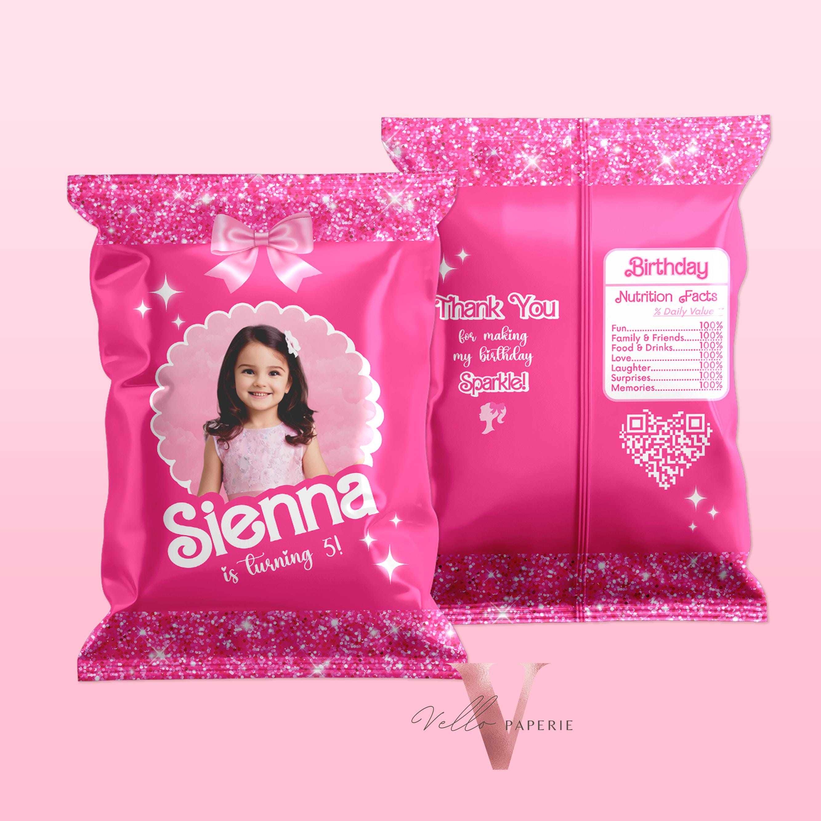 Selfie Photo Pink Doll Birthday Chips Bag Sparkle Hot Pink Party ...