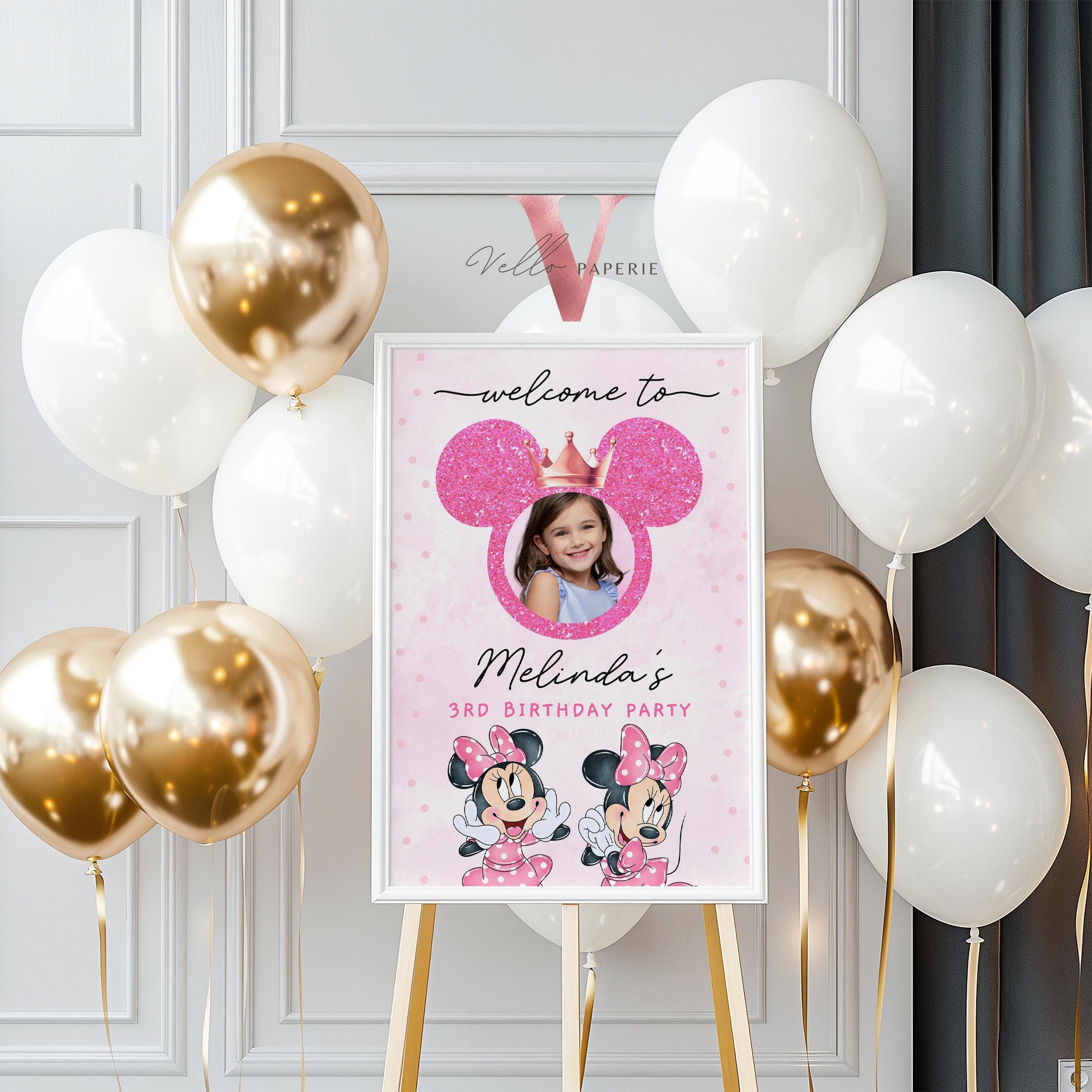 Editable Minnie Mouse Birthday Welcome Sign With Photo | Pink Polkadot ...