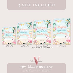Editable Beach Birthday Party Welcome Sign | Watercolor Summer Party ...