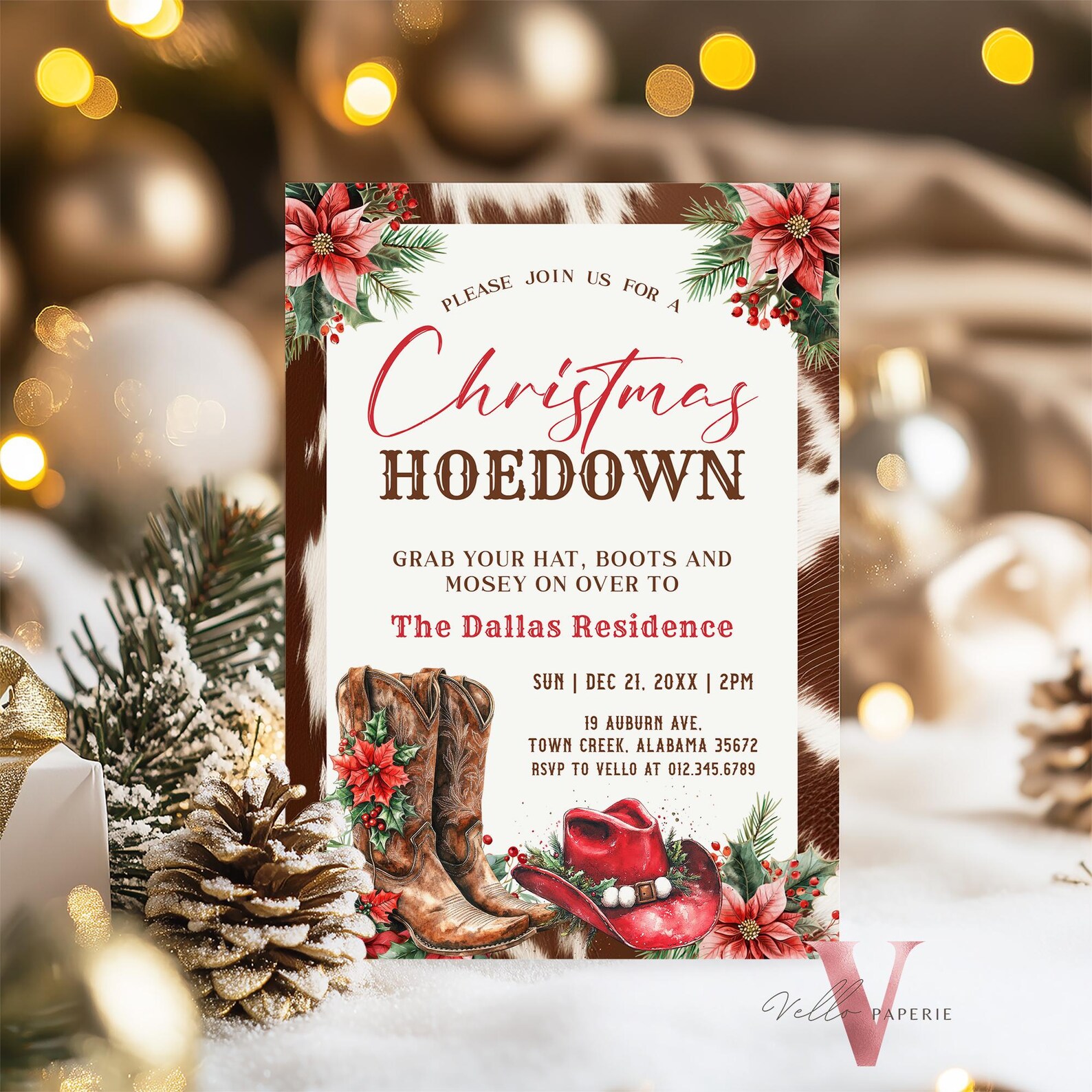 Editable Western Christmas Hoedown Party Invitation | Merry Little Open ...
